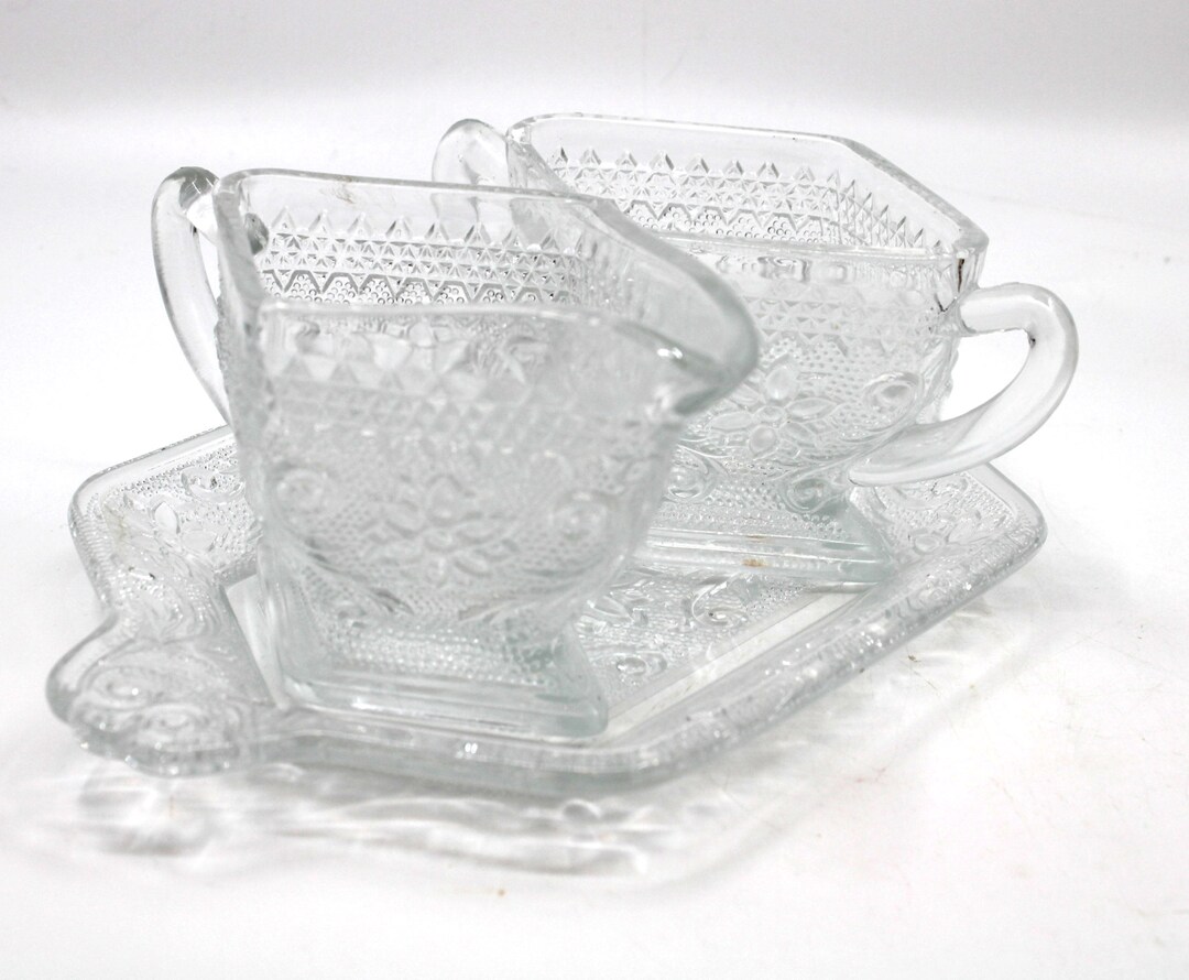 Tiara Clear Depression Glass Creamer and Sugar Diamond Shape, Indiana ...