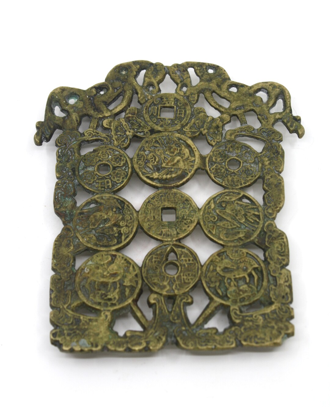 Vintage Brass Chinese Coin Chinoiserie Footed Trivet 1960s Brass Hot ...