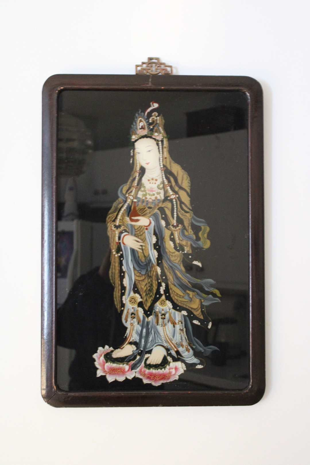 Antique Chinese Reverse Glass Painting of the Bodhisattva of Compassion ...
