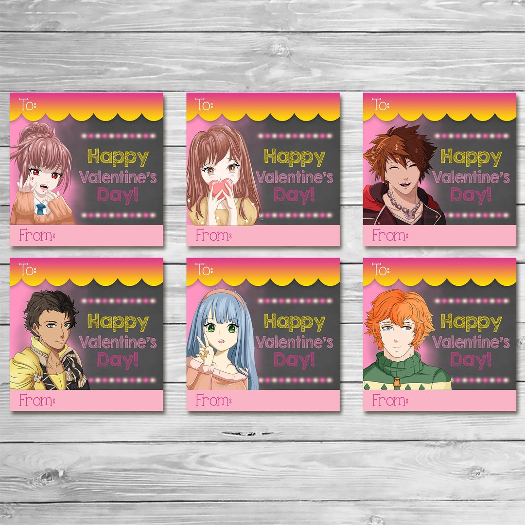 Anime Printable Valentine's Day Cards 3x3 Inch Set- Chalkboard * Manga ...