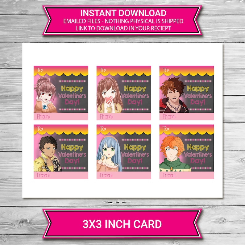 Anime Printable Valentine's Day Cards 3x3 Inch Set- Chalkboard * Manga ...