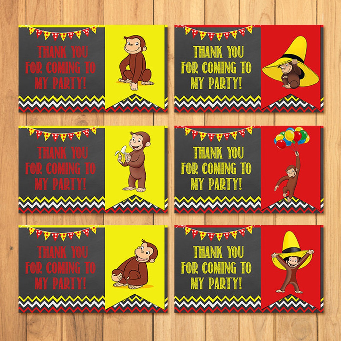 Curious George Party Tags Chalkboard Curious George Birthday - Etsy