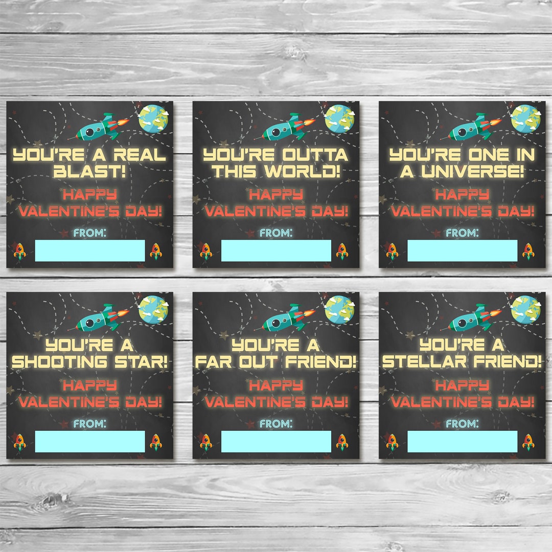 Space Themed Valentine 3x3 Inch - Self - Editable Printable Cards ...