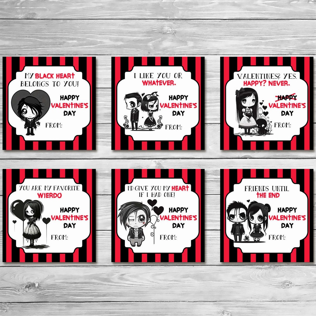 Goth Valentine's Day Cards-instant Download Printable Valentines Cards ...