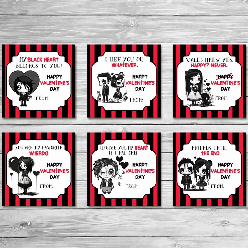 Goth Valentine's Day Cards-instant Download Printable - Etsy