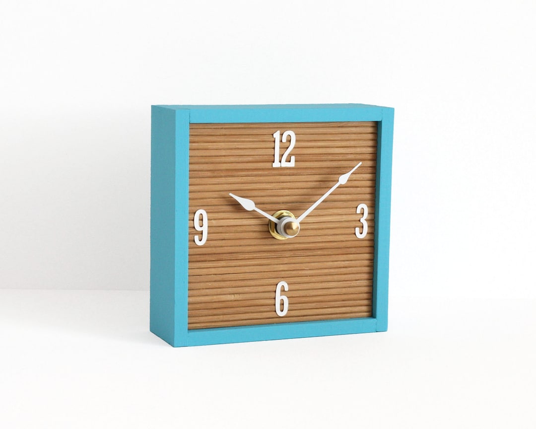 Bamboo and Wood Square Desk Clock, Turquoise Blue, Colorful Clock - Etsy