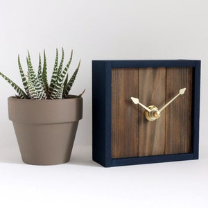 Navy Blue Framed Desk Clock, Rustic Modern Small Square Wood Clock - Etsy