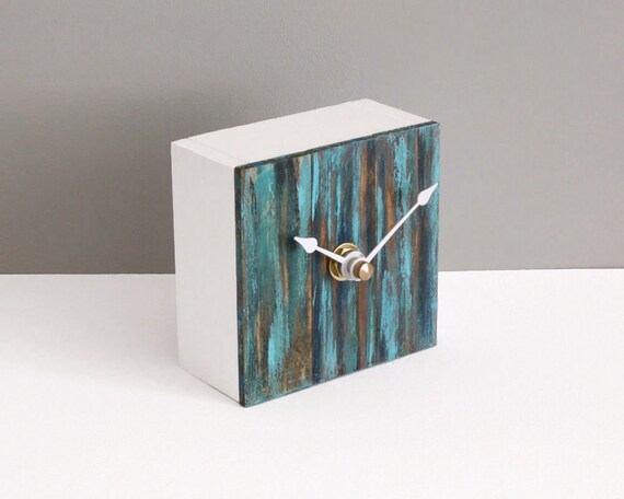 Small Hand Painted Wood Desk Clock Modern Rustic Farmhouse - Etsy