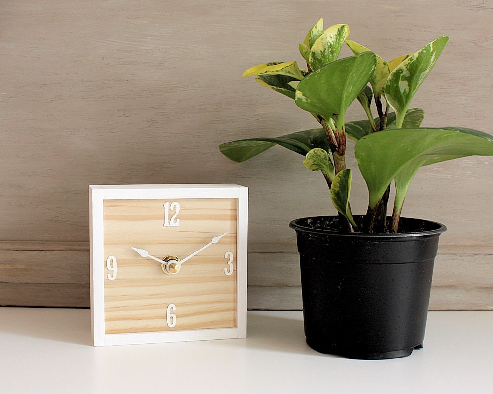 Small Square Wood Desk Clock Scandinavian Style Table Clock - Etsy