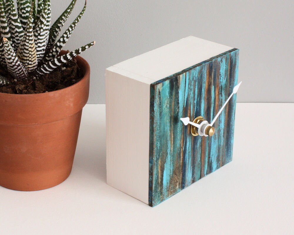 Small Hand Painted Wood Desk Clock, Modern Rustic Farmhouse Shelf Clock ...
