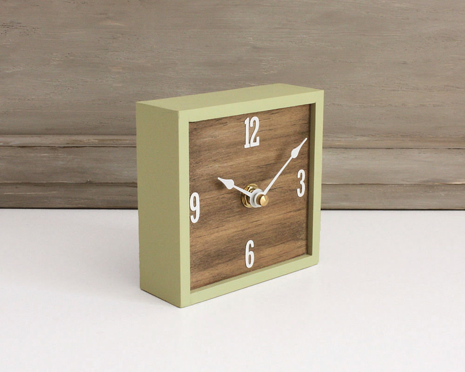 Small Square Wood Desk Clock Green Frame Modern Minimal - Etsy