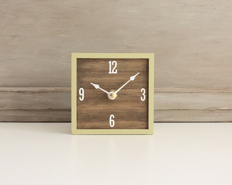 Small Square Wood Desk Clock Green Frame Modern Minimal | Etsy