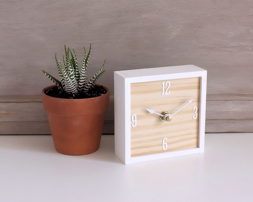 Small Square Wood Desk Clock Scandinavian Style Table Clock - Etsy