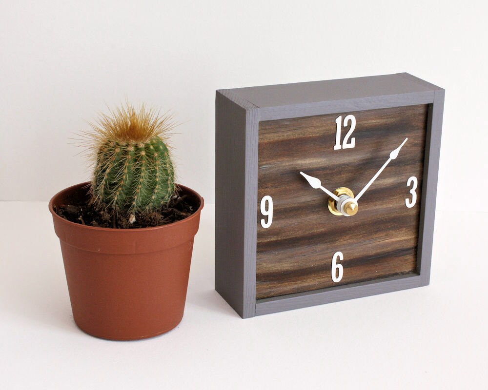 Small Square Desk Clock Modern Country Rustic Wood Clock | Etsy