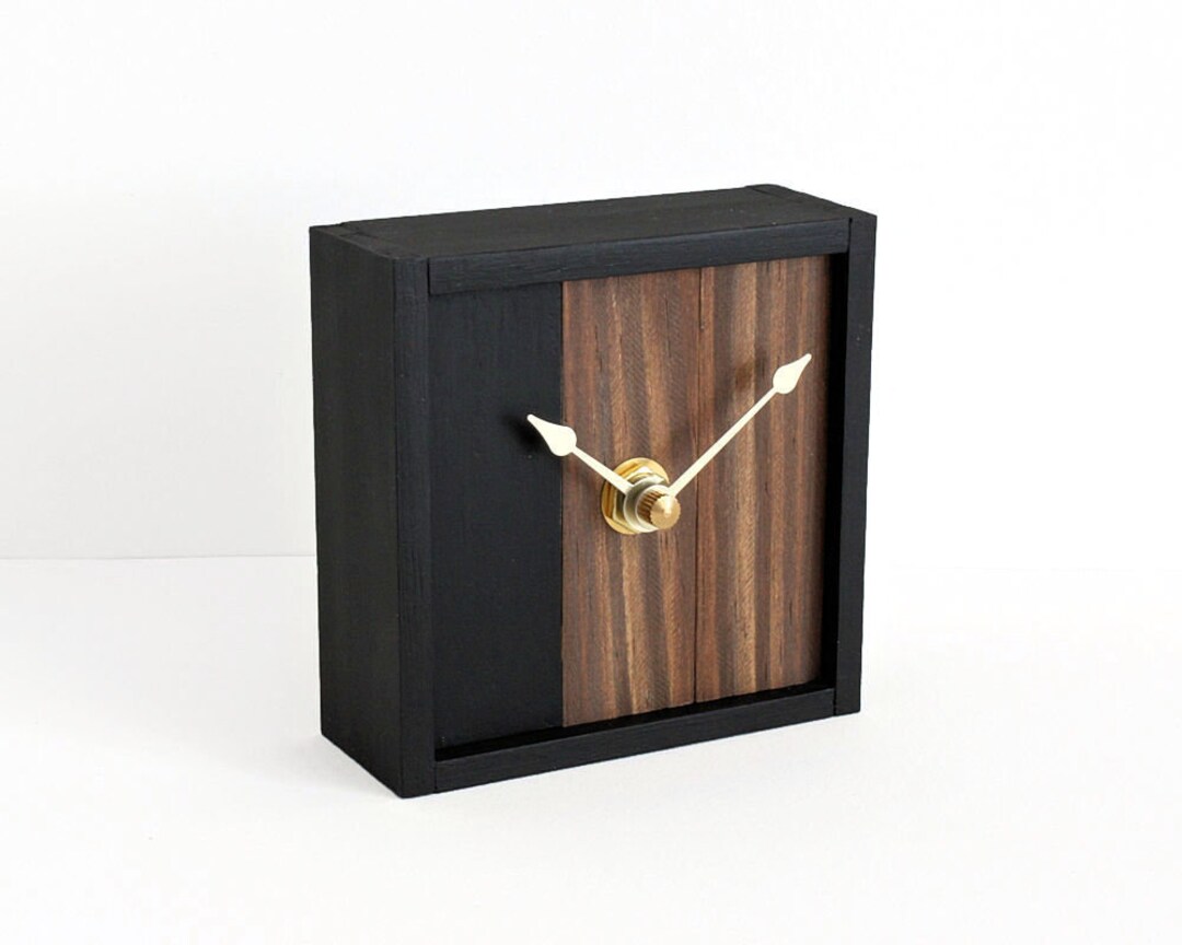 Small Wood Color Block Desk Clock Black Square Rustic Modern - Etsy