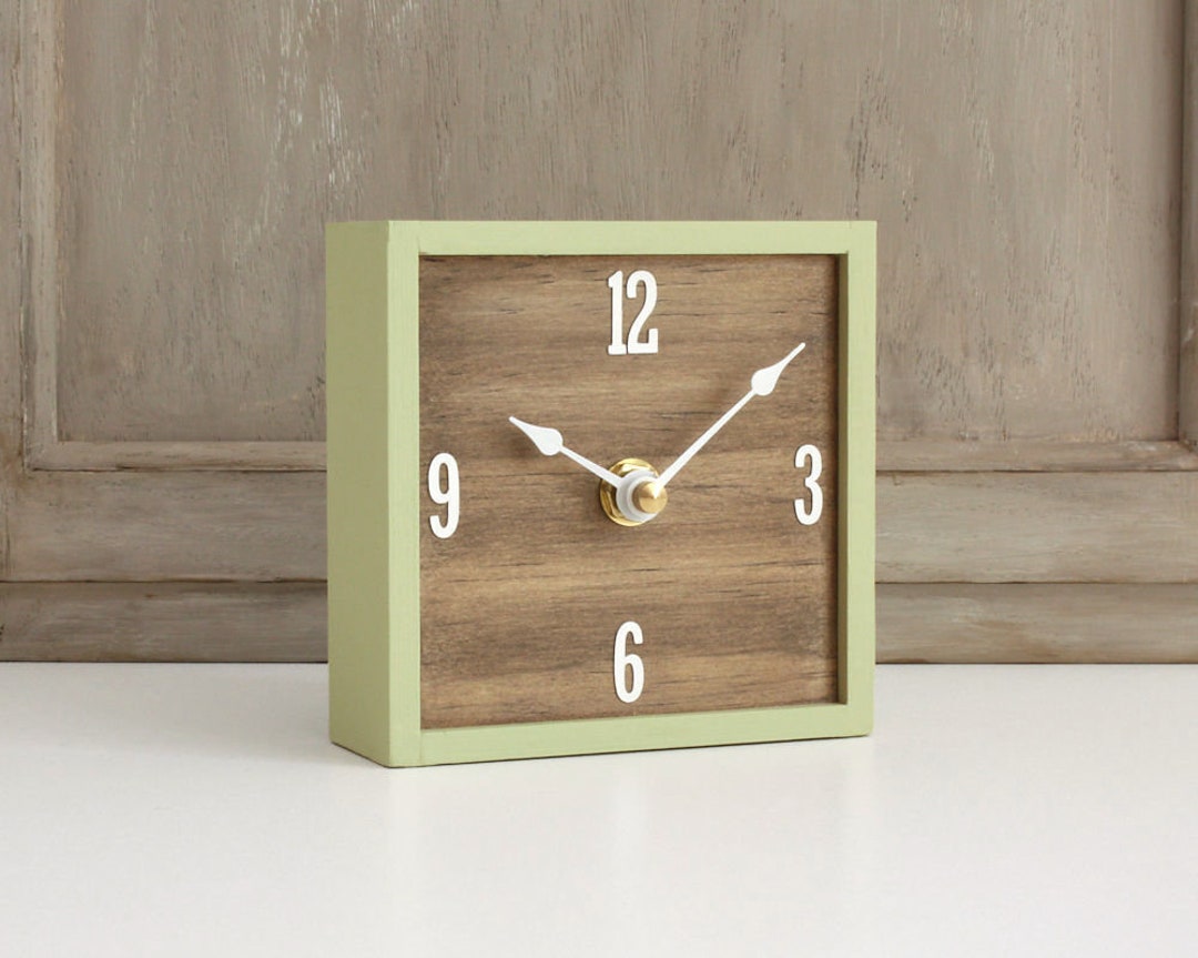 Small Square Wood Desk Clock, Green Frame, Modern Minimal - Etsy
