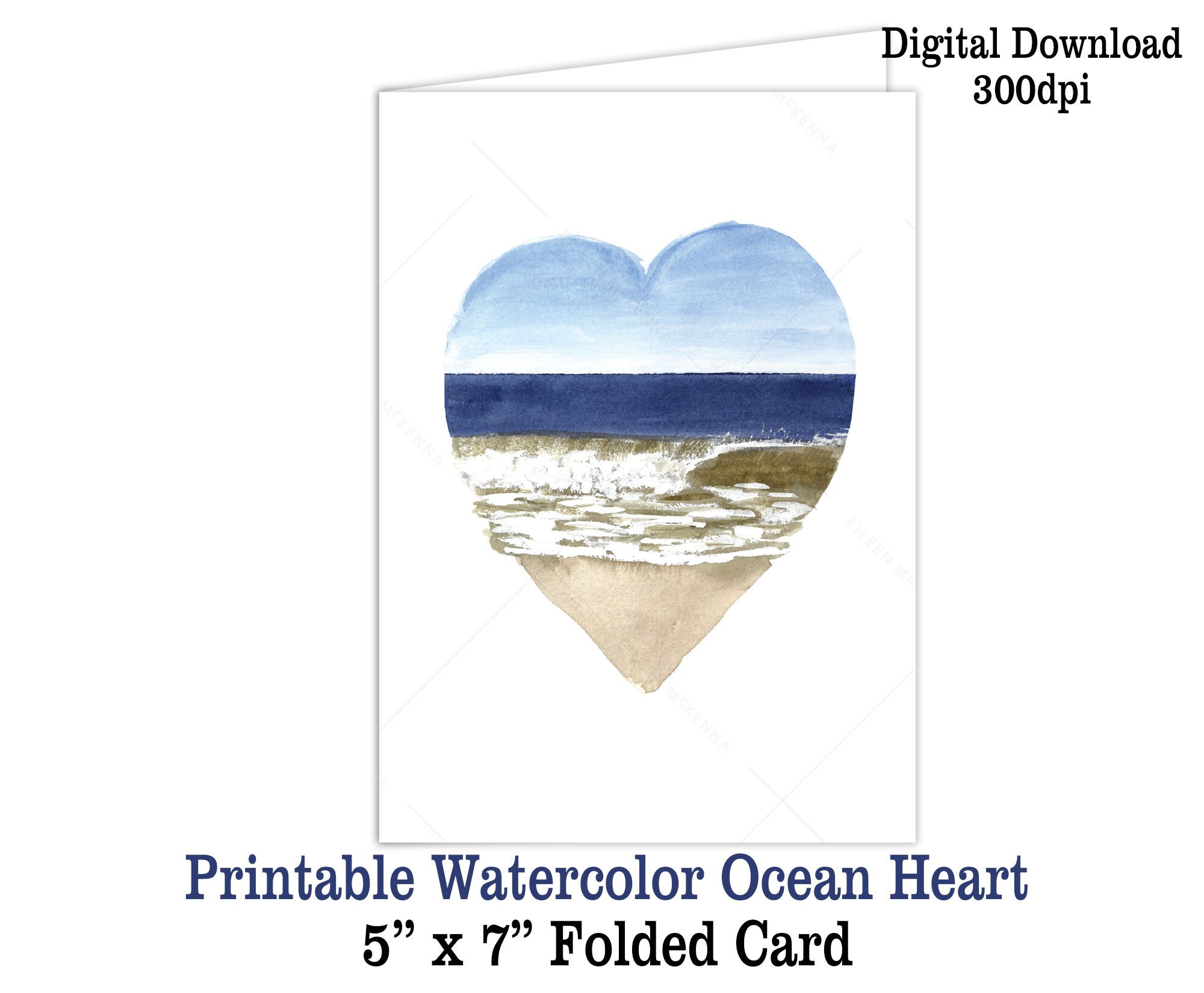 Printable Watercolor Seascape Heart Painting | Ocean Lovers Digital ...