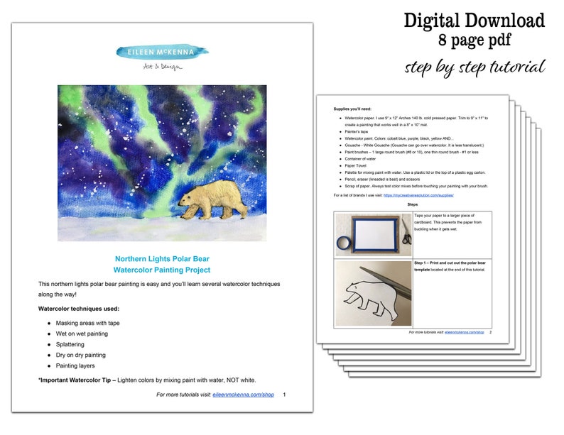 Beginner Watercolor Polar Bear Northern Lights Painting Tutorial | How ...