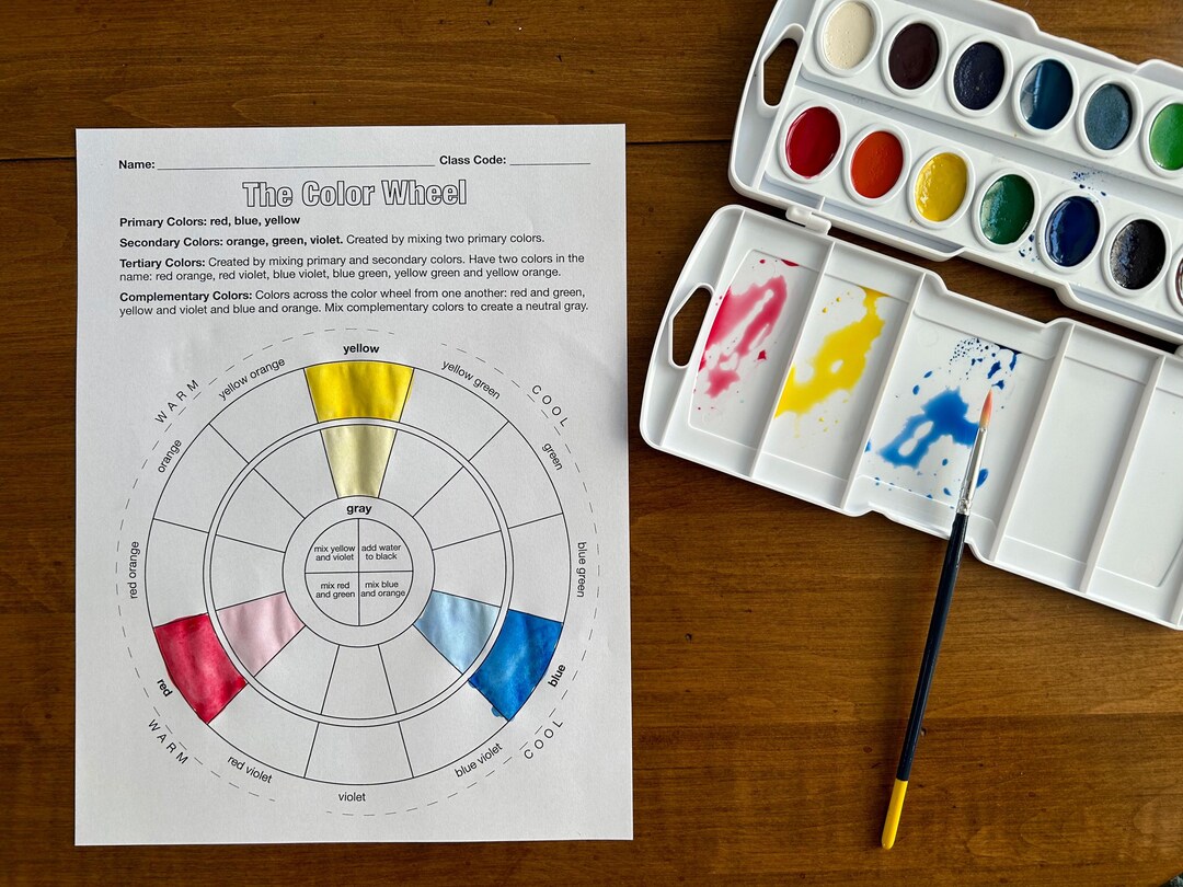 Printable Color Wheel Color Mixing Lesson Worksheet Kids Art Class ...