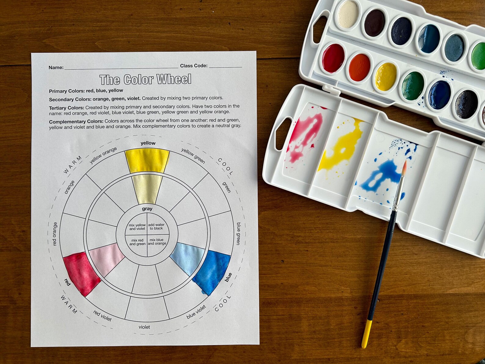 Printable Color Wheel Color Mixing Lesson Worksheet Kids Art Class ...