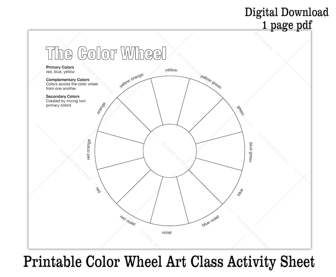 Printable Color Wheel Kids Art Class Activity Sheet Digital Download ...