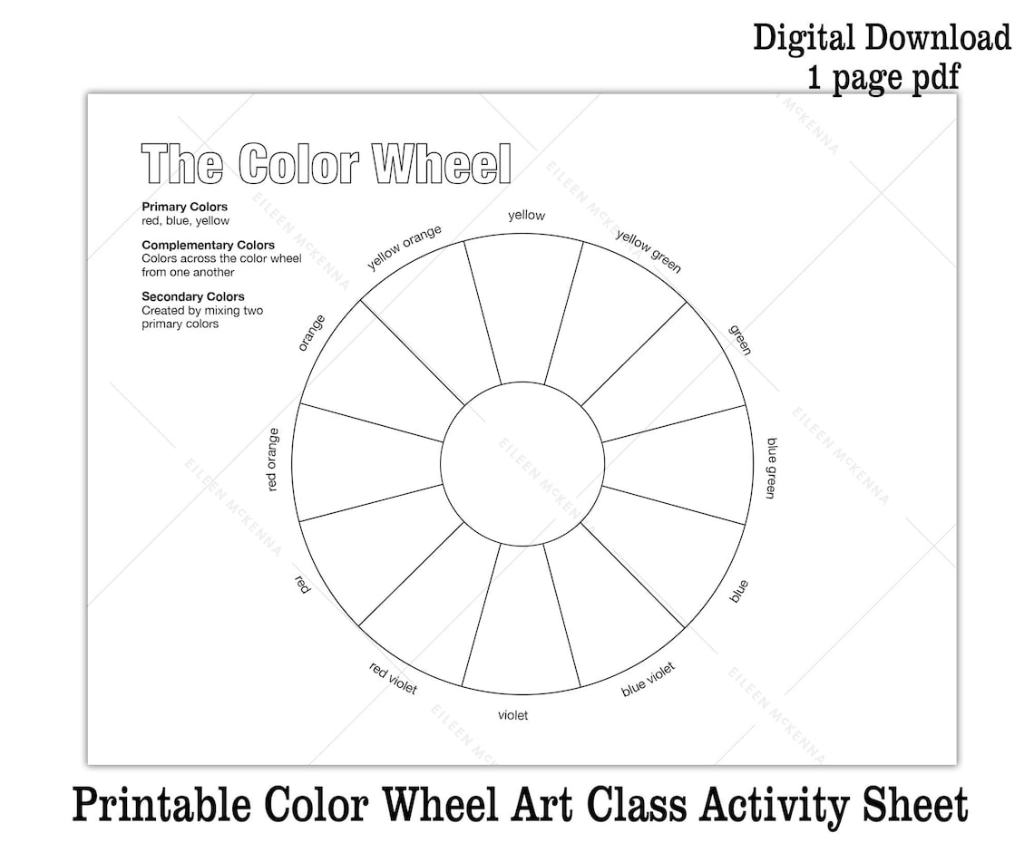 Printable Color Wheel Kids Art Class Activity Sheet Digital Download ...