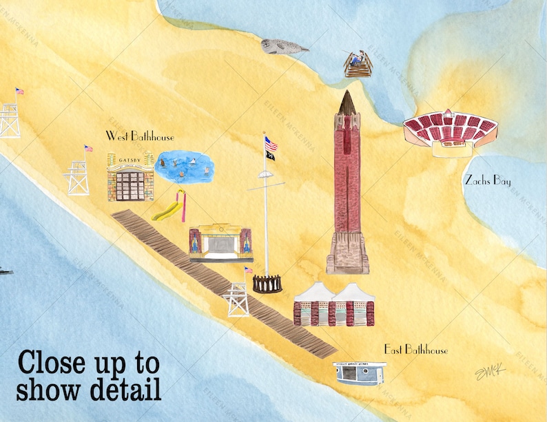 Jones Beach Map Watercolor Illustrated Map Long Island Beach NY | 8" X ...