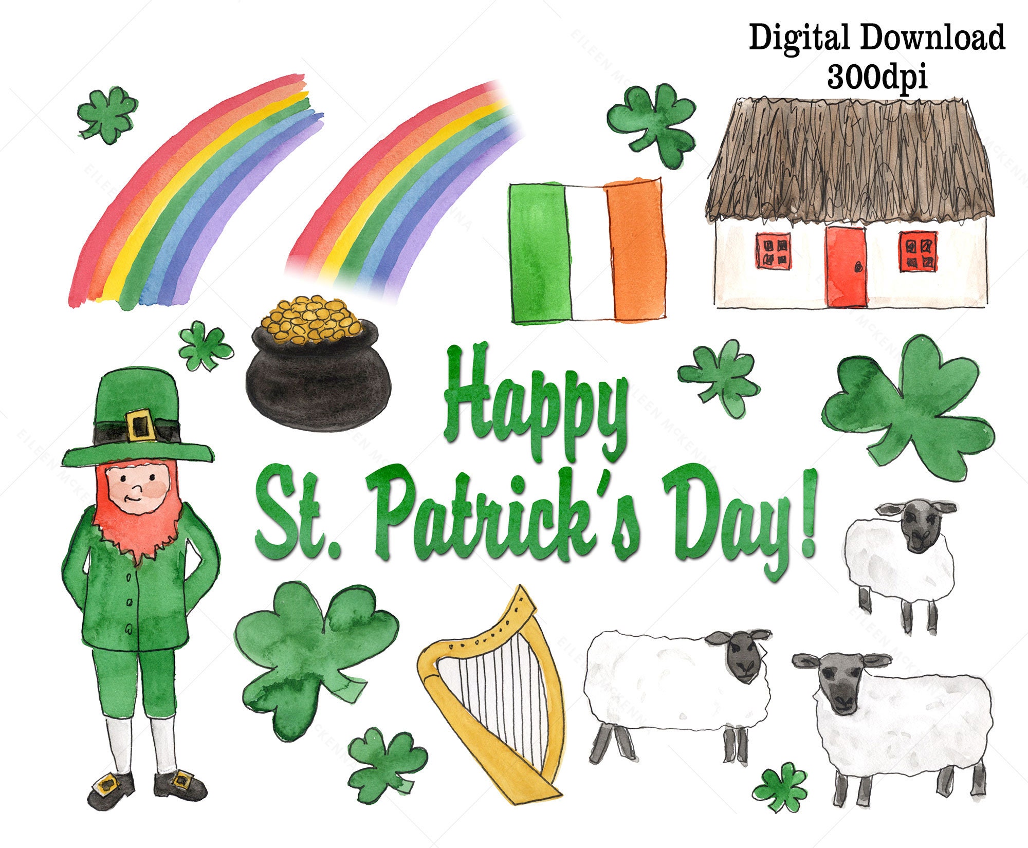 St. Patrick's Day Clipart Hand Painted Watercolor | Etsy