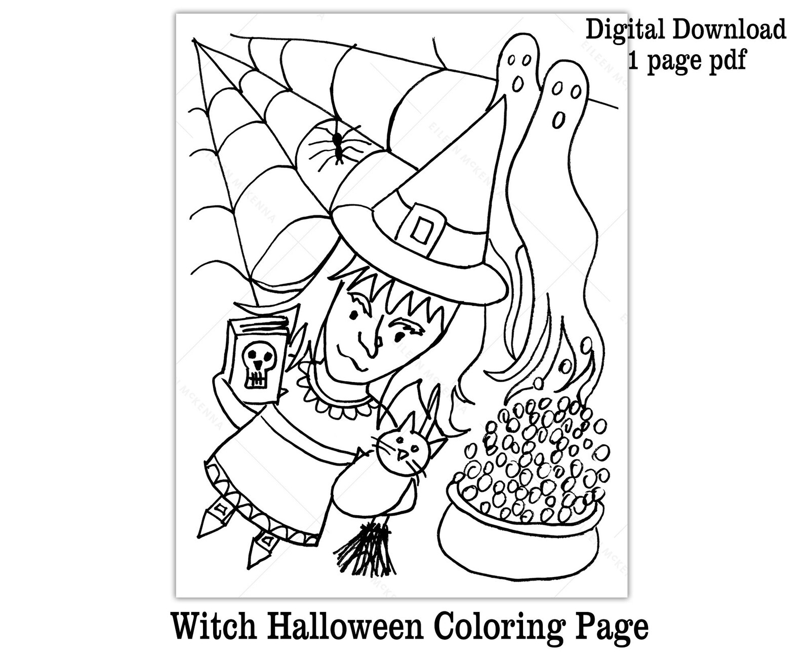 Printable Witch Halloween Coloring Page Halloween Fun Kids | Etsy