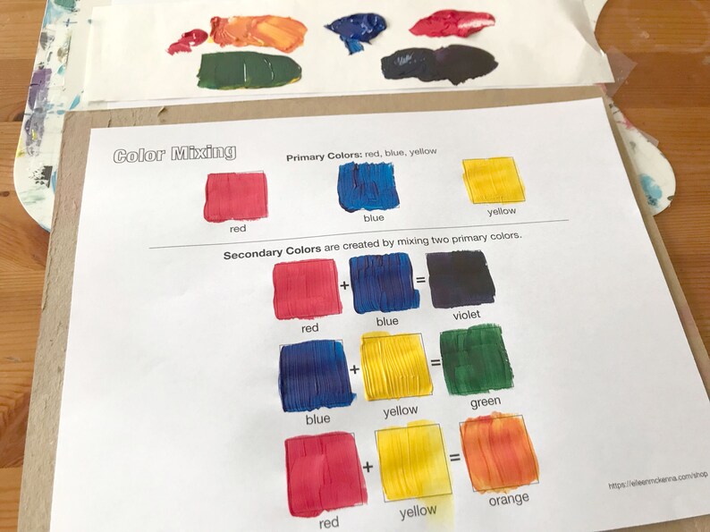 Printable Color Mixing Worksheet Set | Kids Art Class Activity Painting ...