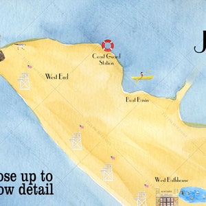 Jones Beach Map Watercolor Illustrated Map Long Island Beach NY | 8" X ...