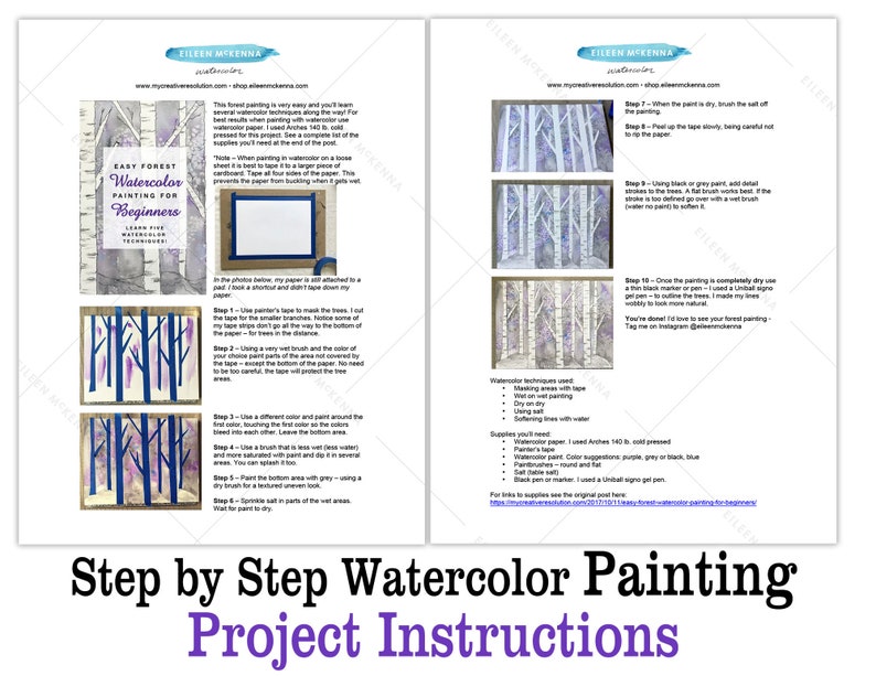 Step by Step Watercolor Painting Project Printable Instructions Easy ...