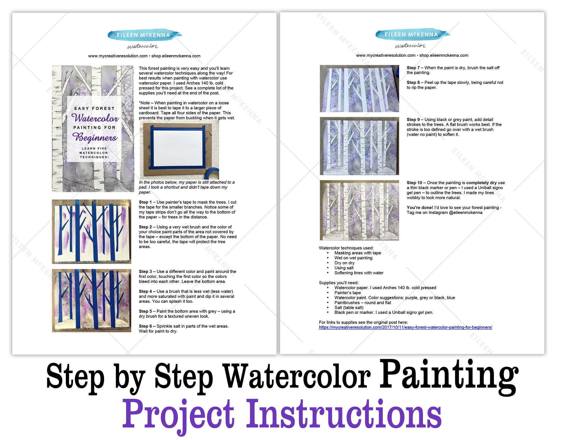 Step by Step Watercolor Painting Project Printable Instructions Easy ...