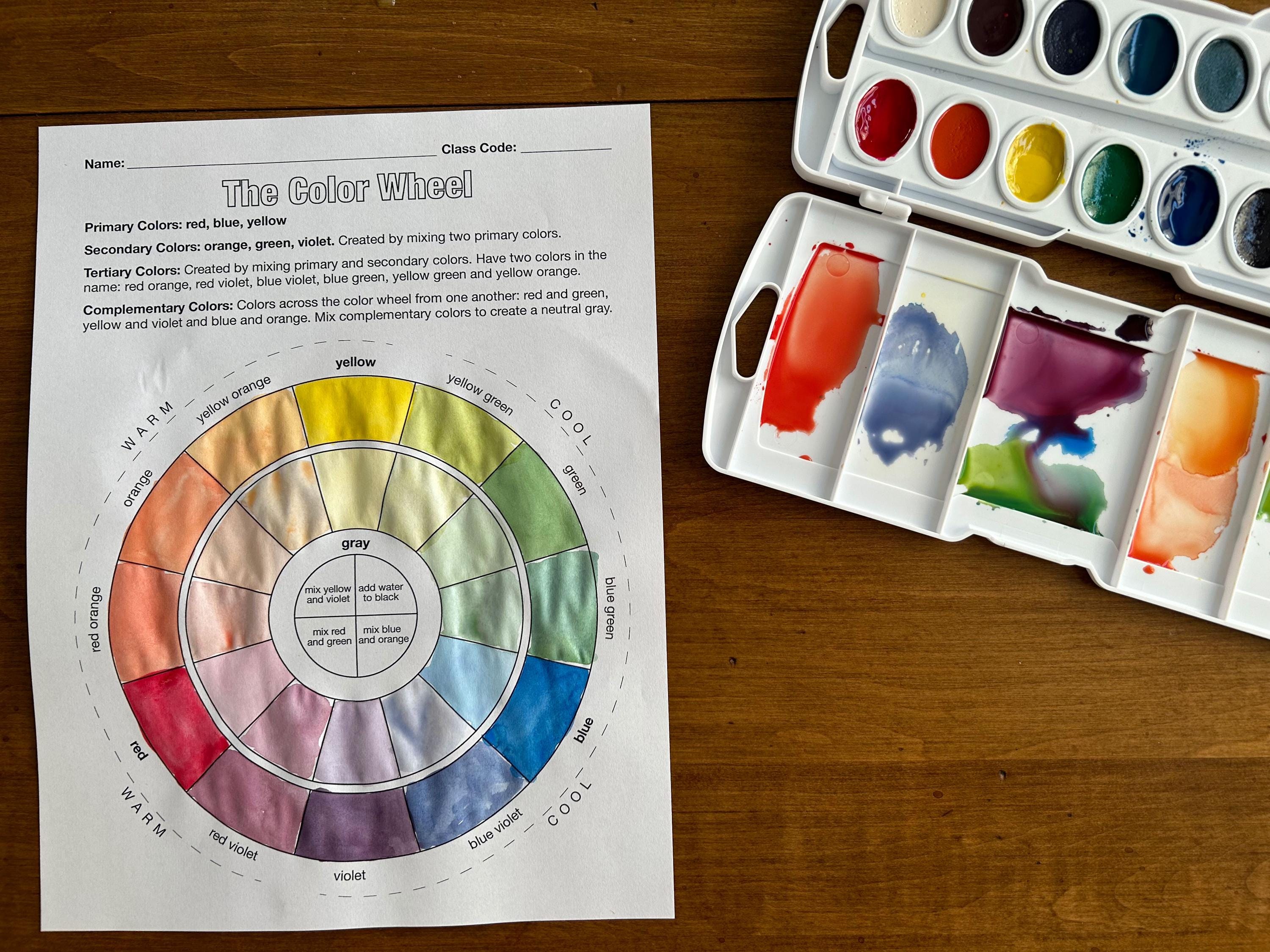 Printable Color Wheel Color Mixing Lesson Worksheet Kids Art Class ...