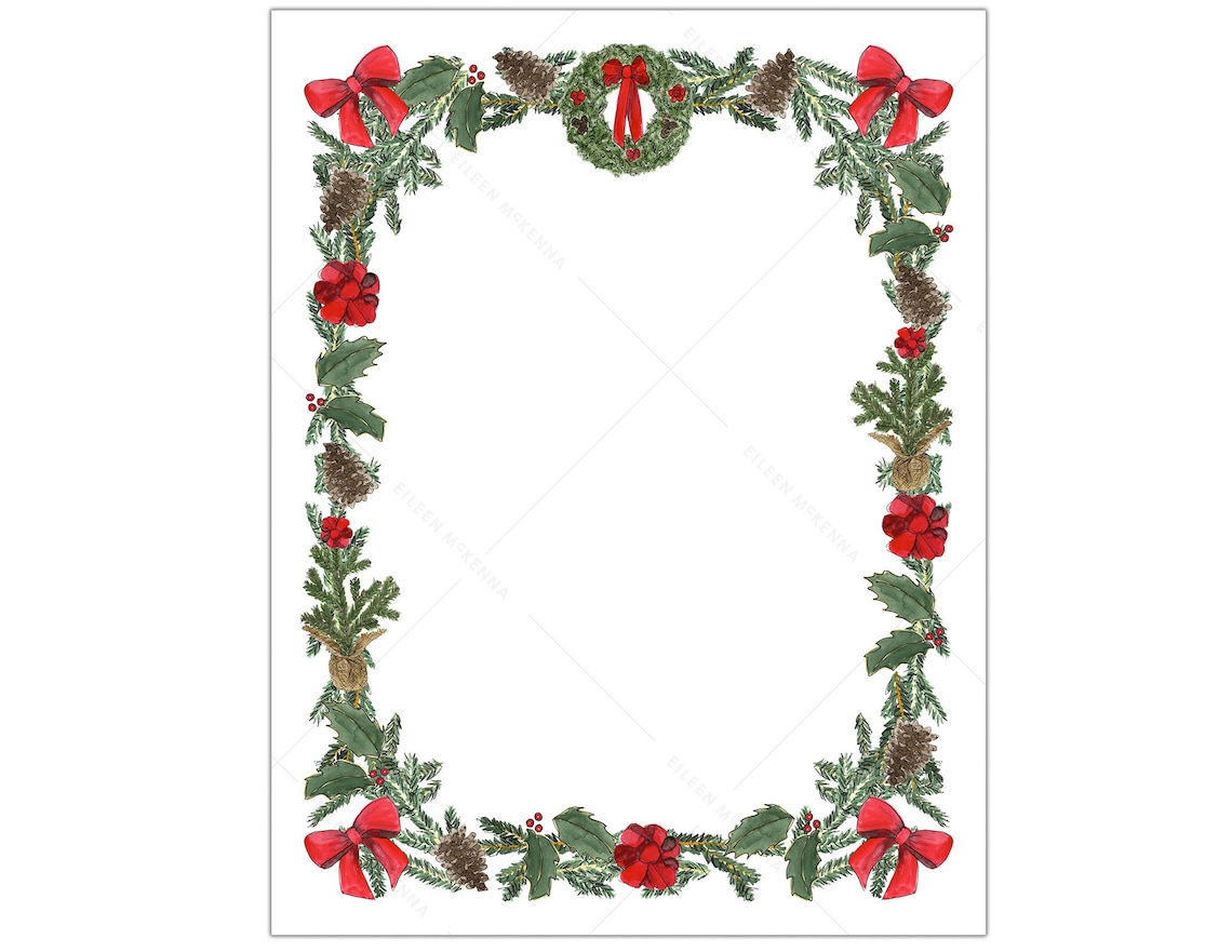 Printable Christmas Letter Christmas Wreath Border Digital Download ...