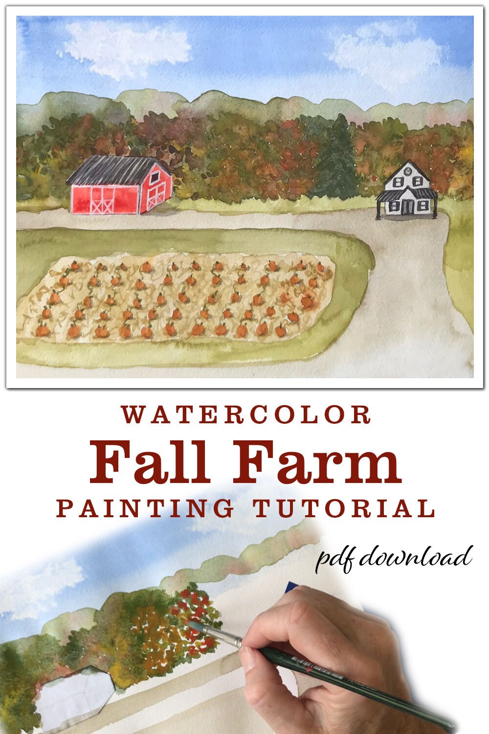 Fall Watercolor Painting Project | Kids Fall Farm Watercolor Art Lesson ...