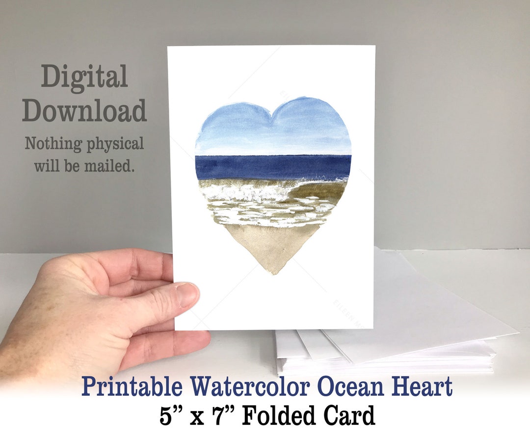 Printable Watercolor Seascape Heart Painting | Ocean Lovers Digital ...