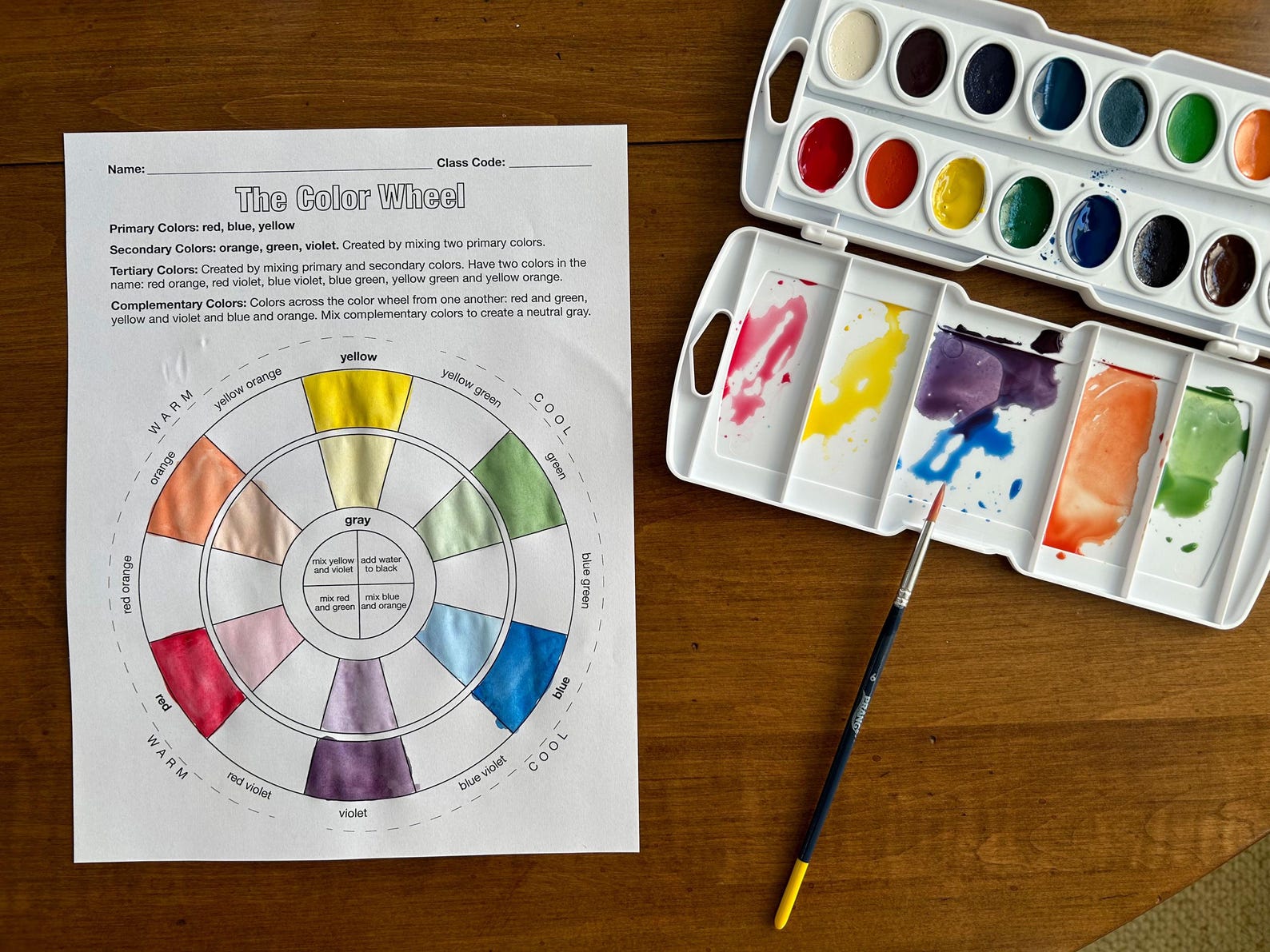 Printable Color Wheel Color Mixing Lesson Worksheet Kids Art Class ...
