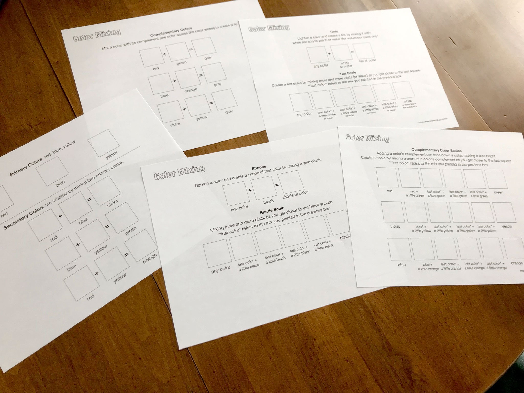 Printable Color Mixing Worksheet Set | Kids Art Class Activity Painting ...