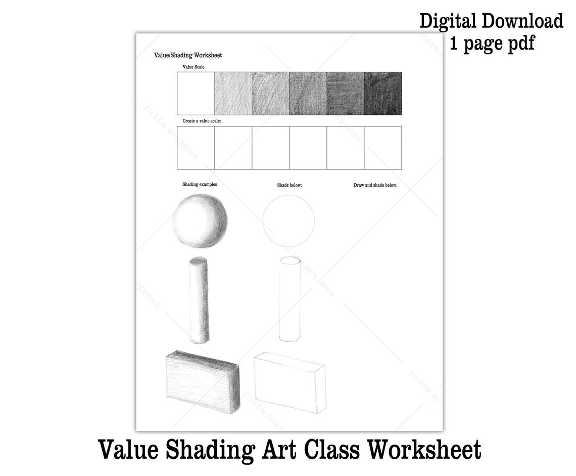 Drawing Lesson Shading Worksheet Printable Value Scale Kids Art Lesson ...