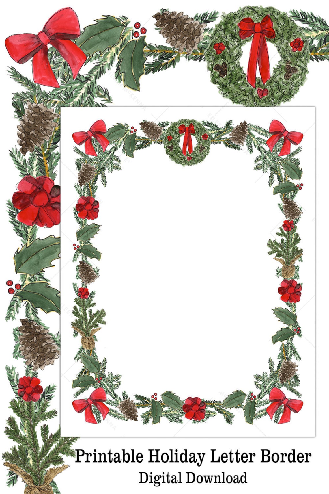 Printable Christmas Letter Christmas Wreath Border Digital Download ...