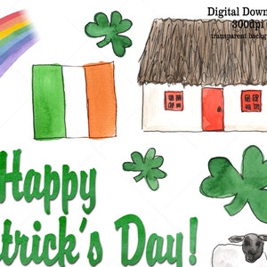 St. Patrick's Day Clipart Hand Painted Watercolor Leprechaun Rainbow ...