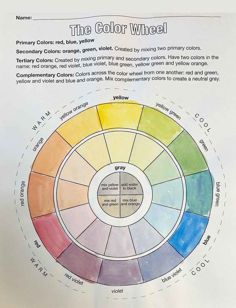 Printable Color Wheel Color Mixing Lesson Worksheet Kids Art Class ...