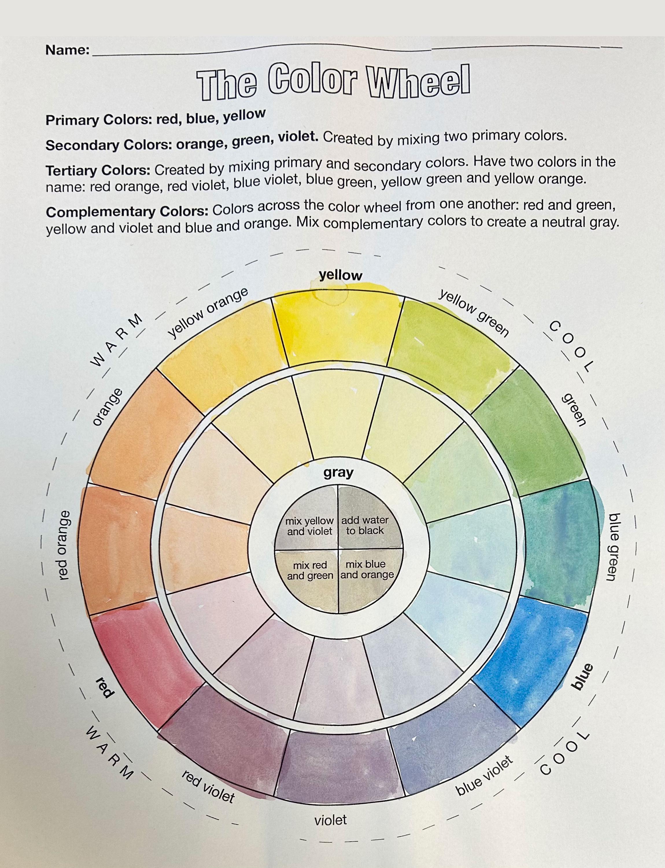 Printable Color Wheel Color Mixing Lesson Worksheet Kids Art Class ...
