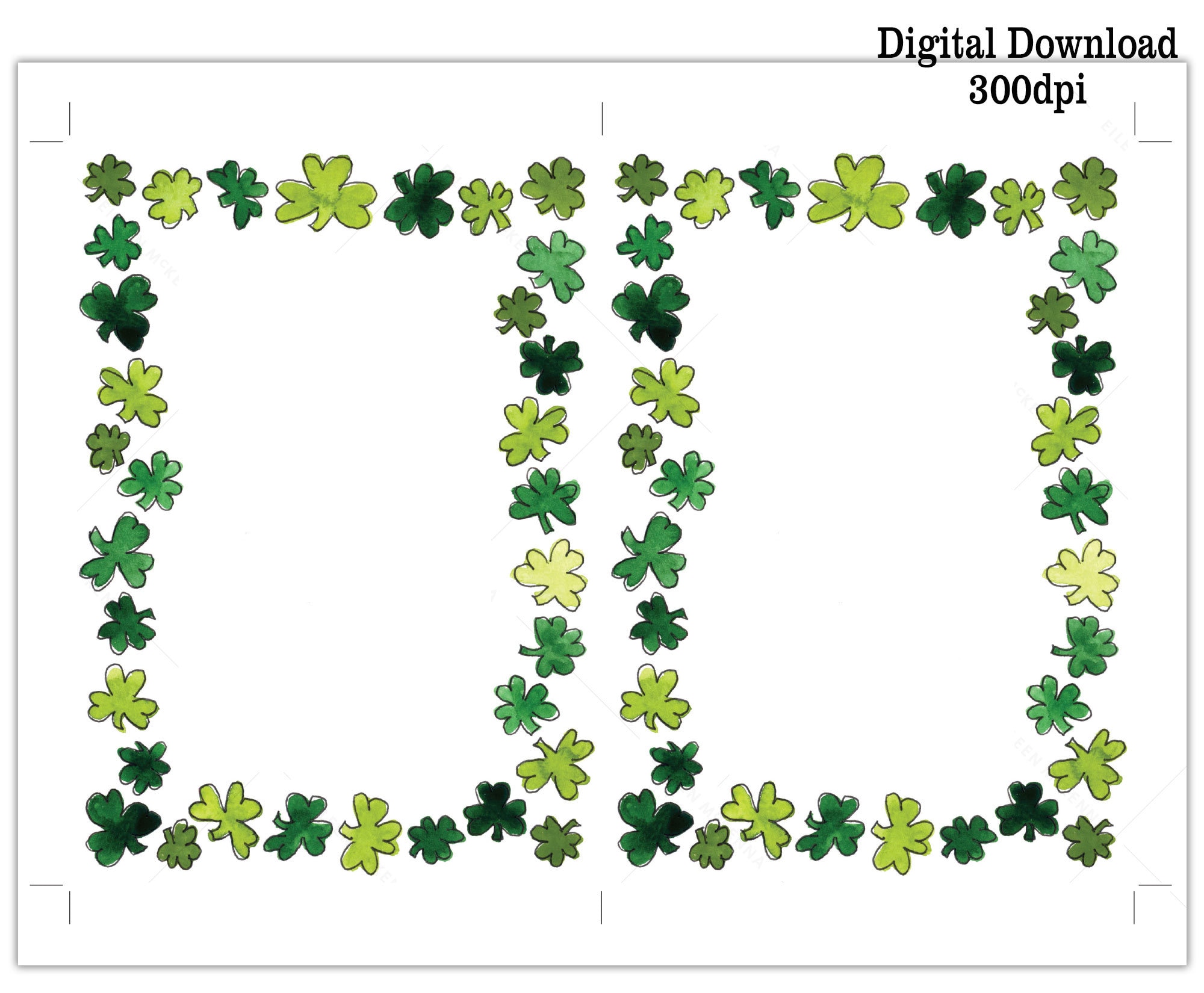 Printable St. Patrick's Day Watercolor Shamrocks 5" X 7" Card Border ...