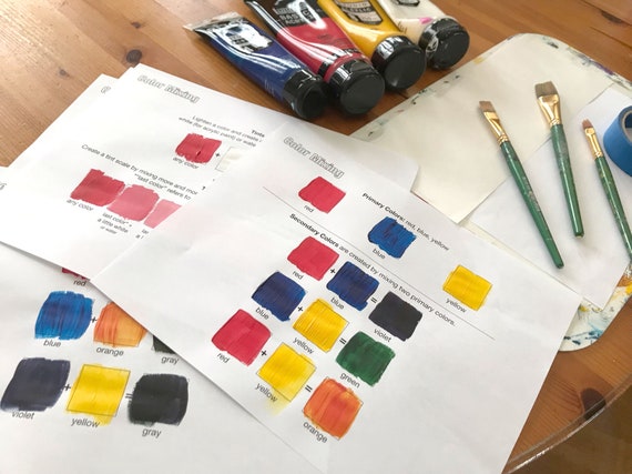 Printable Color Mixing Worksheet Set | Kids Art Class Activity Painting ...