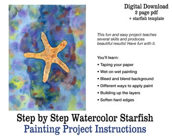 Watercolor Seascape Lesson Printable Tutorial How to Paint | Etsy