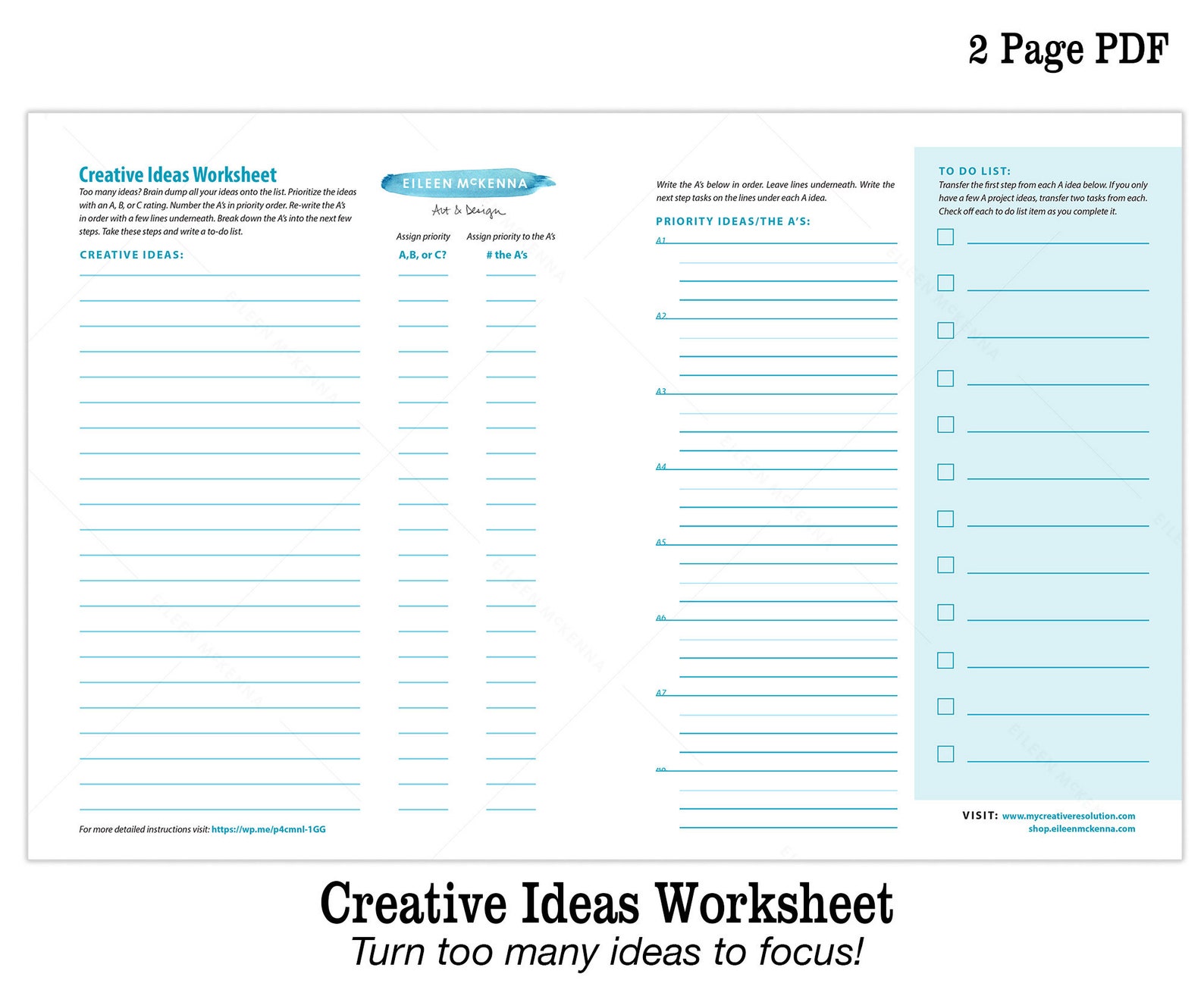 Creative Ideas Worksheet | Digital Planner, Focus Tool (PDF) - Etsy