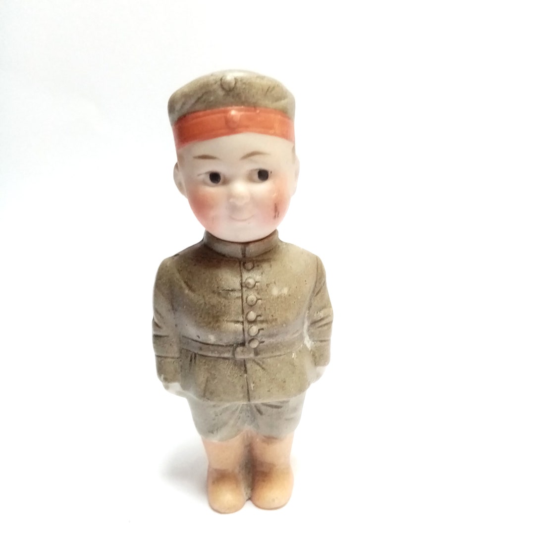 Googly German Soldier Miniature, Antique Porcelain Nodder Doll Figure ...