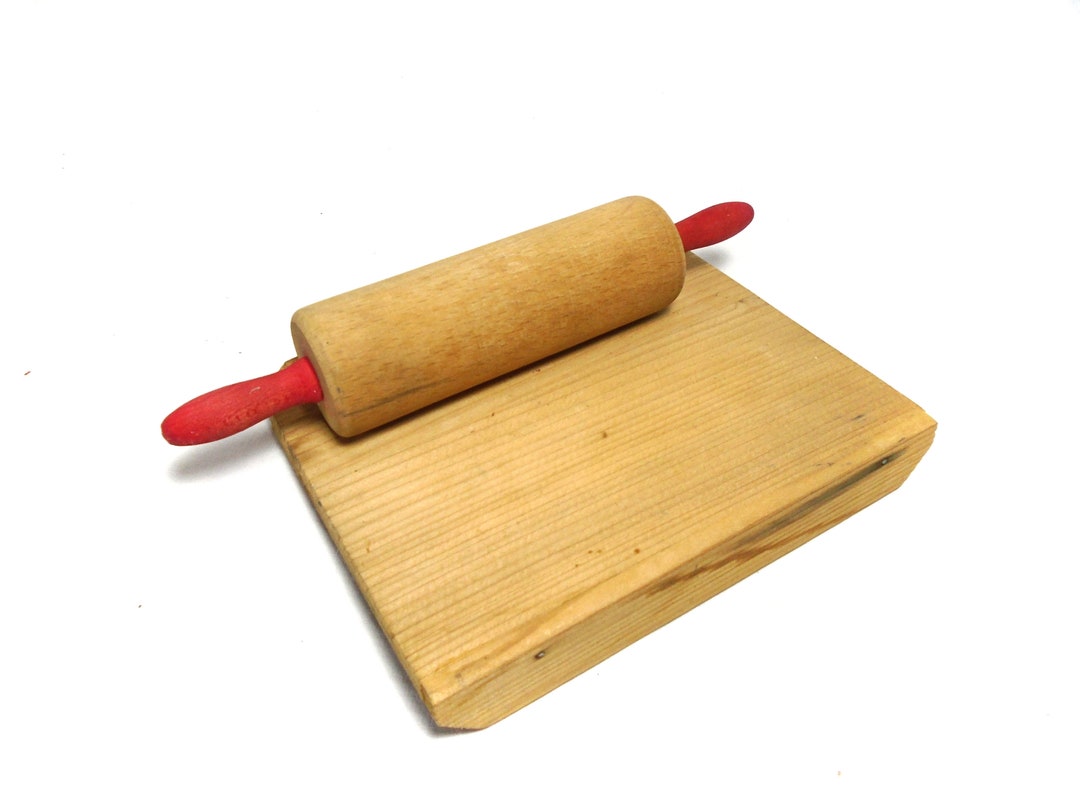 Vintage Children Rolling Pin and Board, Wooden Cooking and Baking ...